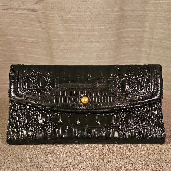 Brahmin | Bags | Brahmin Black Croc Embossed Checkbook Wallet W ...